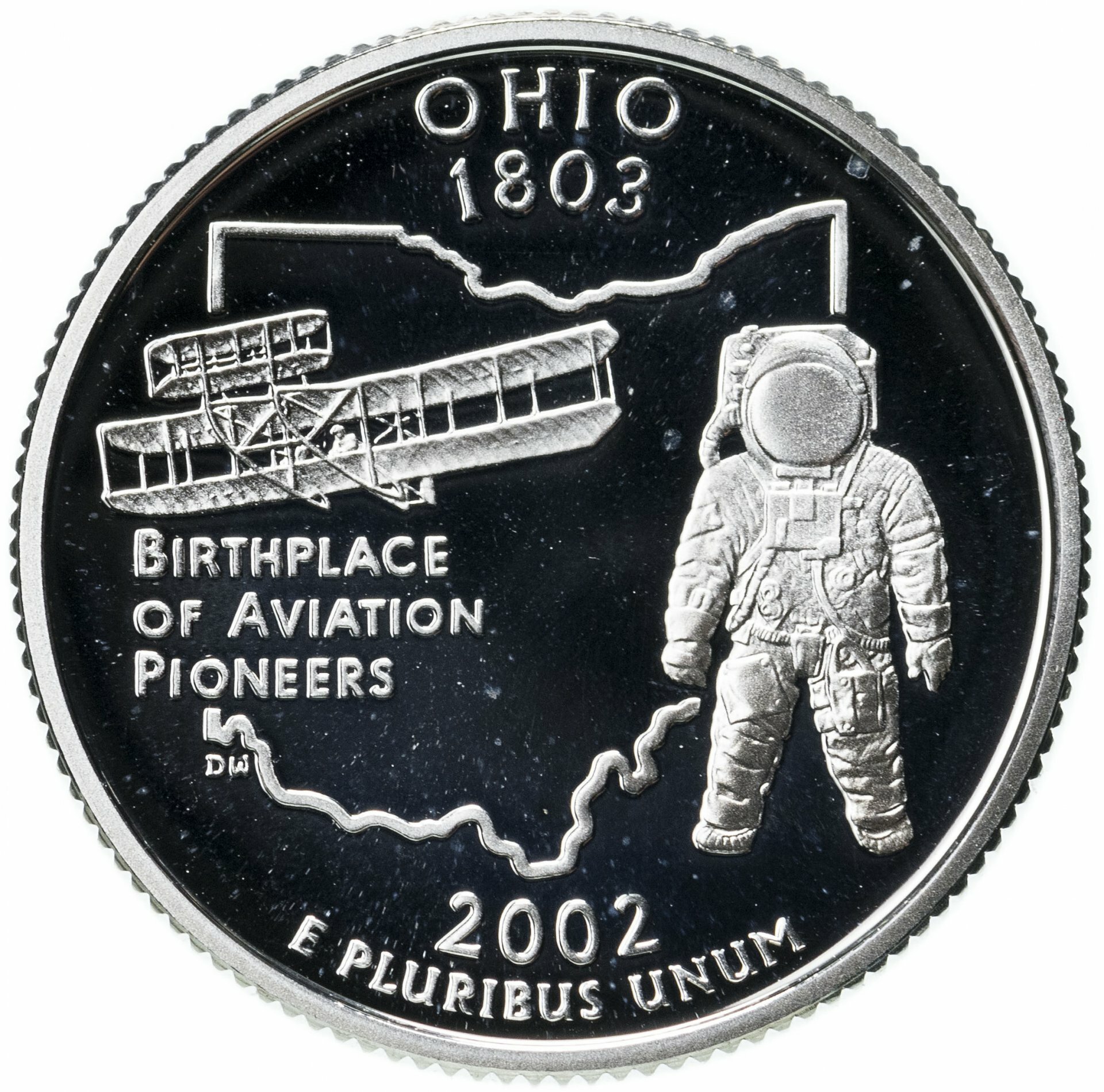 США 25 центов квотер, 1/4 доллара, quarter dollar 2002 S Proof Огайо Ohio, знак монетного двора "S" - Сан-Франциско, Мельхиор медь-никель