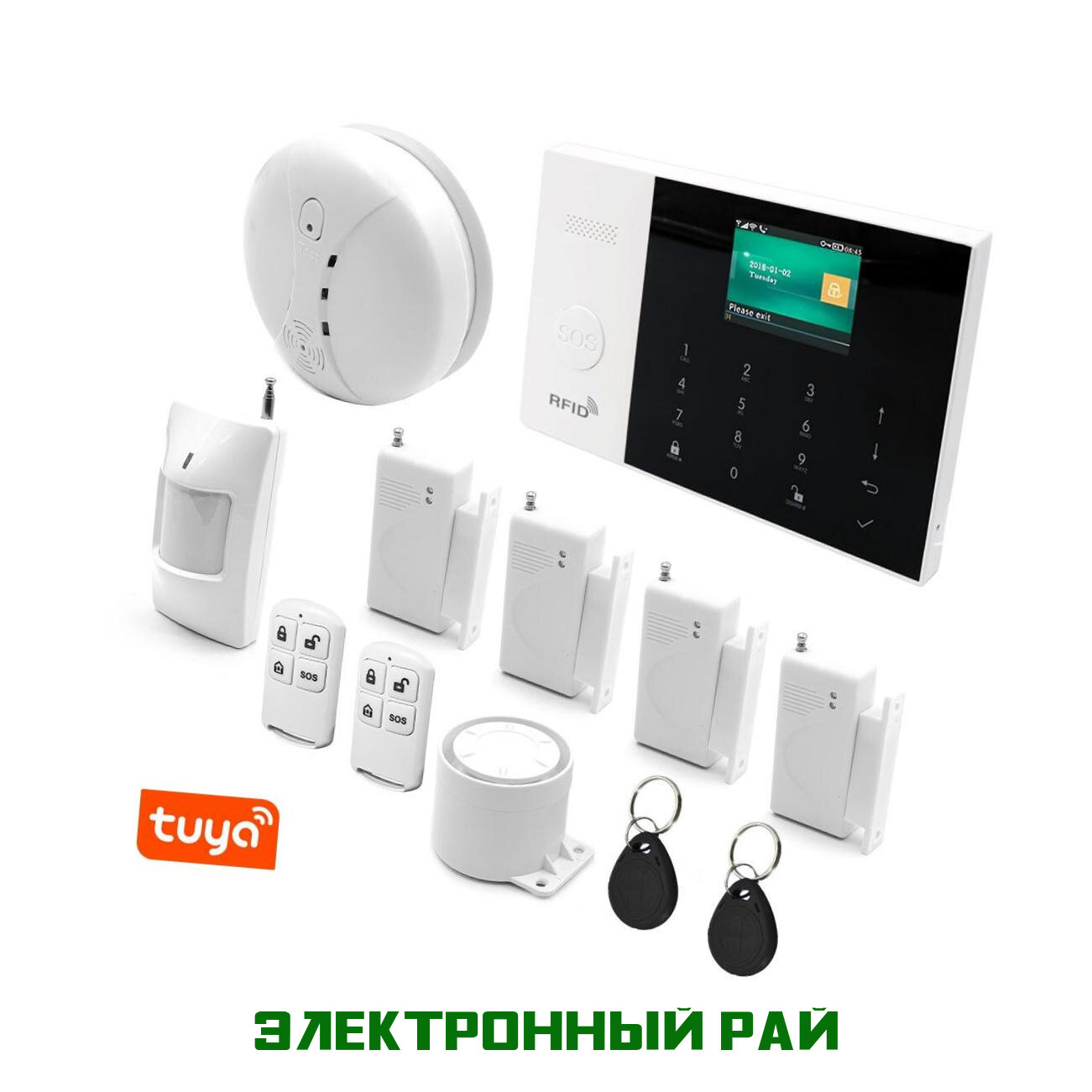 Беспроводная система-охранно пожарной сигнализации TUYA GSM / Wi-Fi Стражник-Шериф-GSM-11 для большого дома, гаража или дачи. В комплекте 11 беспровод