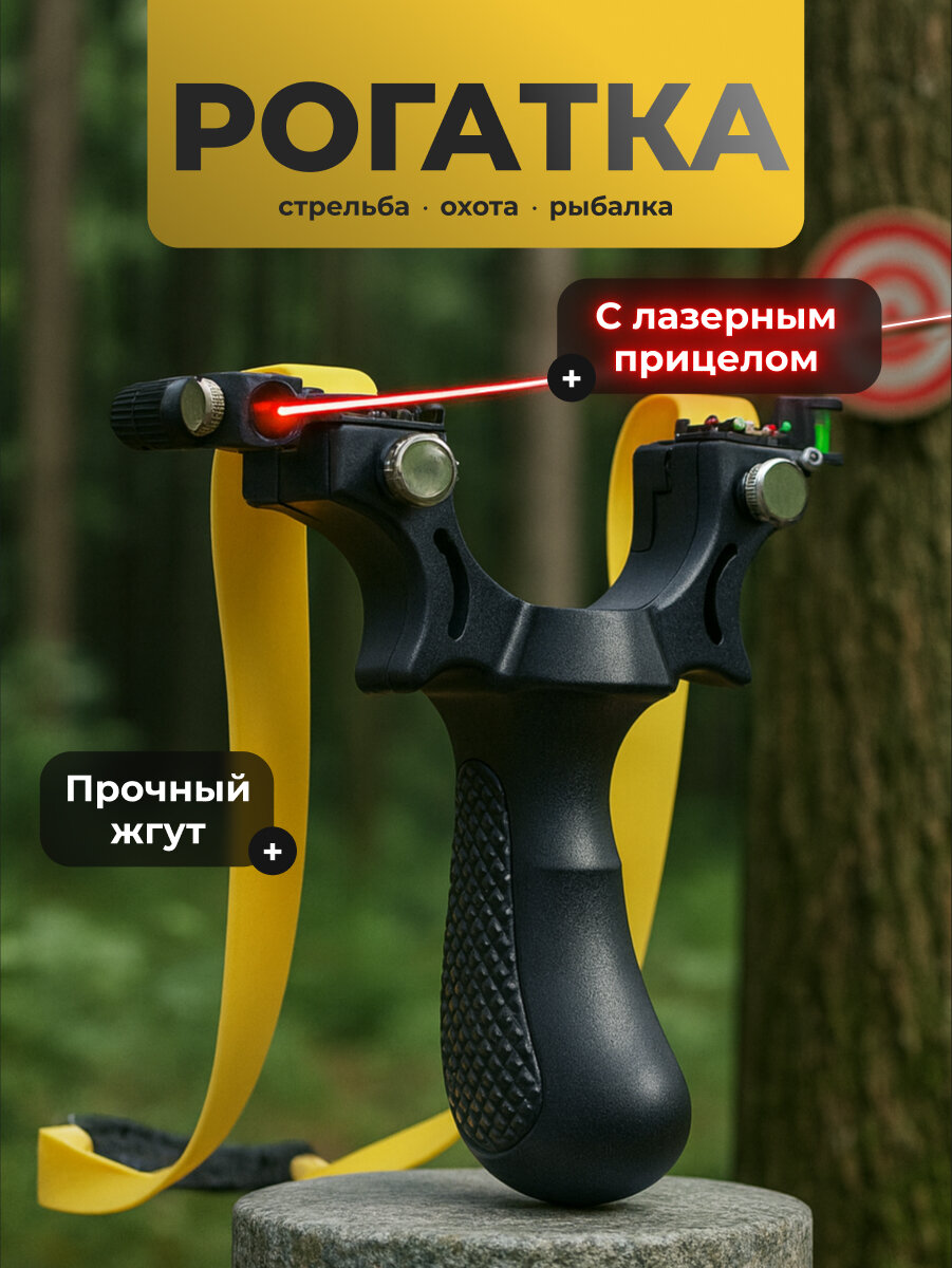 Рогатка охотничья для стрельбы и рыбалки мощная Shark Fit, с лазерным прицелом