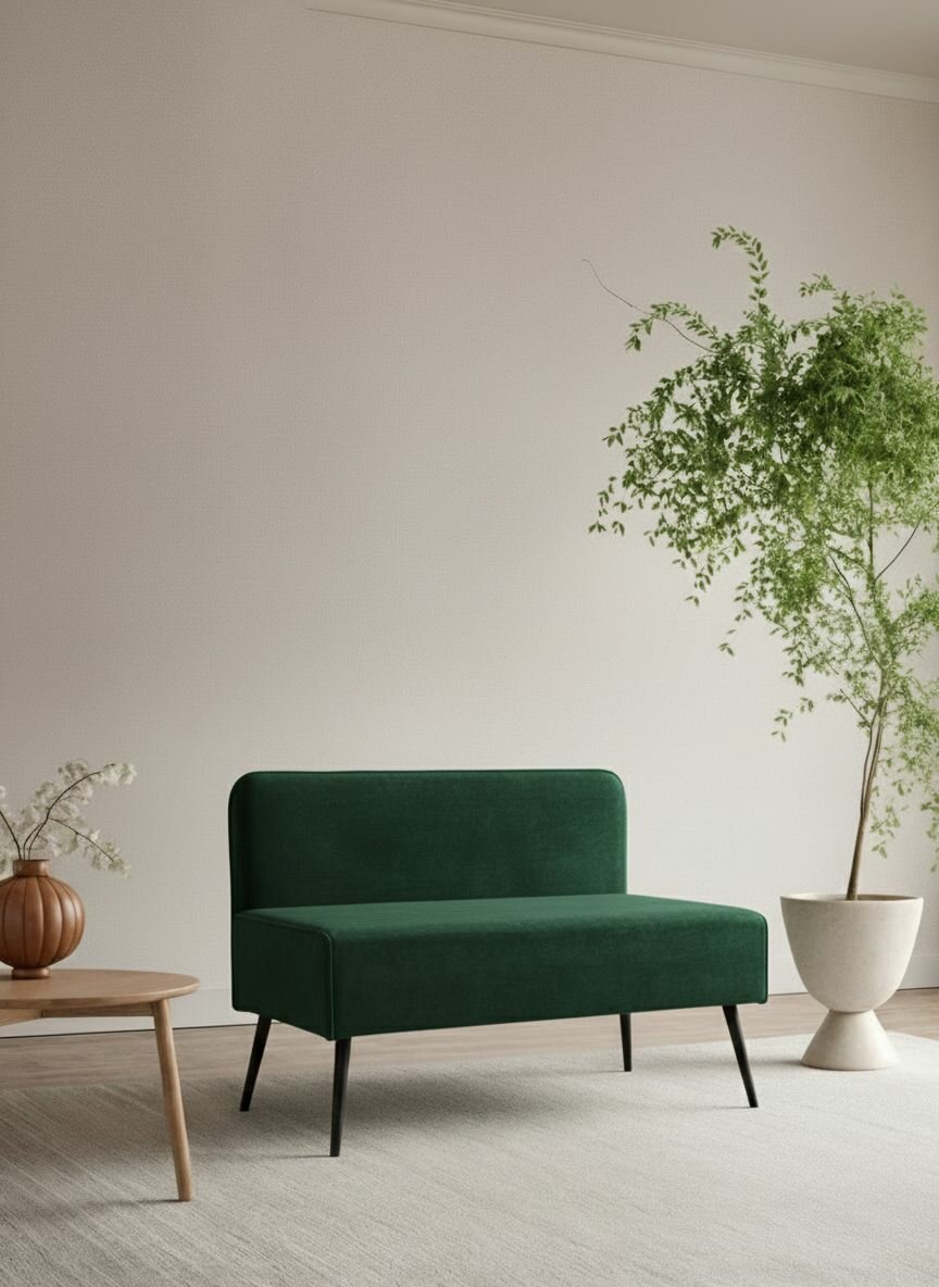 Диван прямой Ион зеленый велюр для офиса, дома, зоны ожидания, кухни