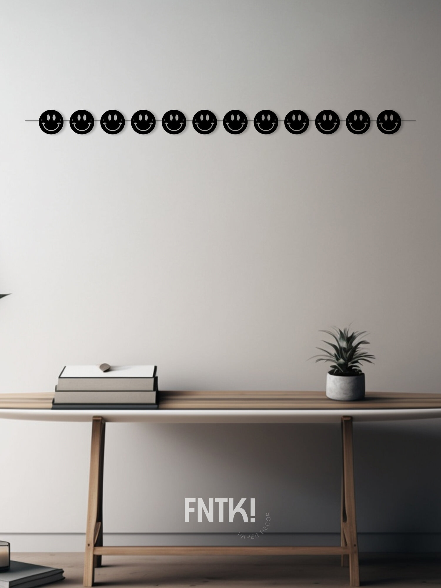 Гирлянда растяжка смайлы черные фигуры, 6 см, бумага, для праздника, фотозоны, декора