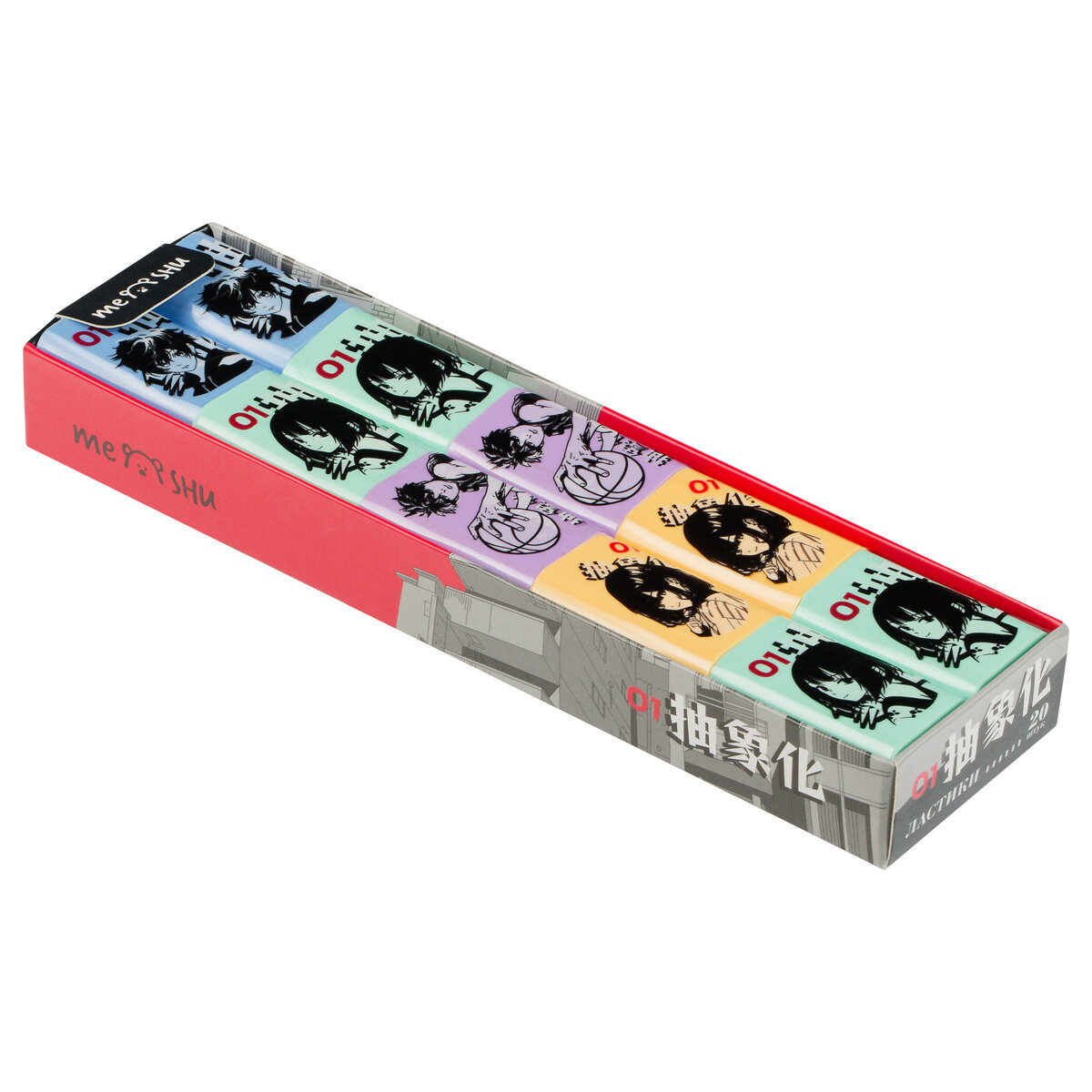 Комплект 180 шт, Ластик MESHU "Anime", термопластичная резина, 37*24*11мм