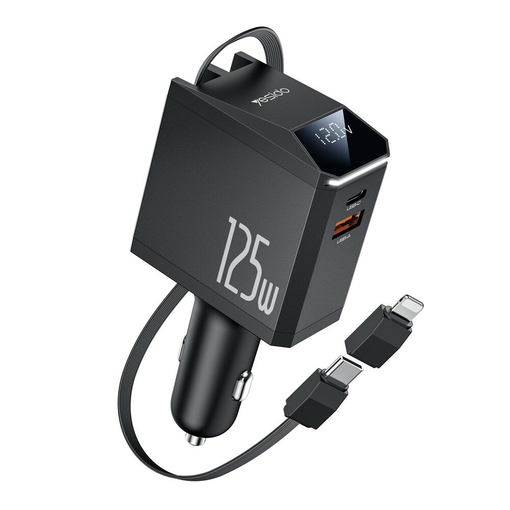 Зарядное устройство Yesido Y71 4-in-1 Super Fast PPS 125W, Retractable 70 см, LED display, Черный