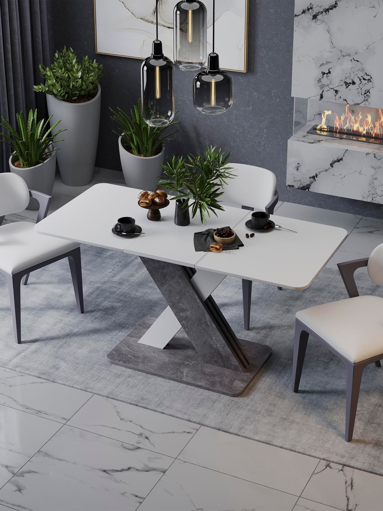 Стол обеденный раздвижной, кухонный стол белый серый (ВхДхГ) 75х110х70 см, Люксембург