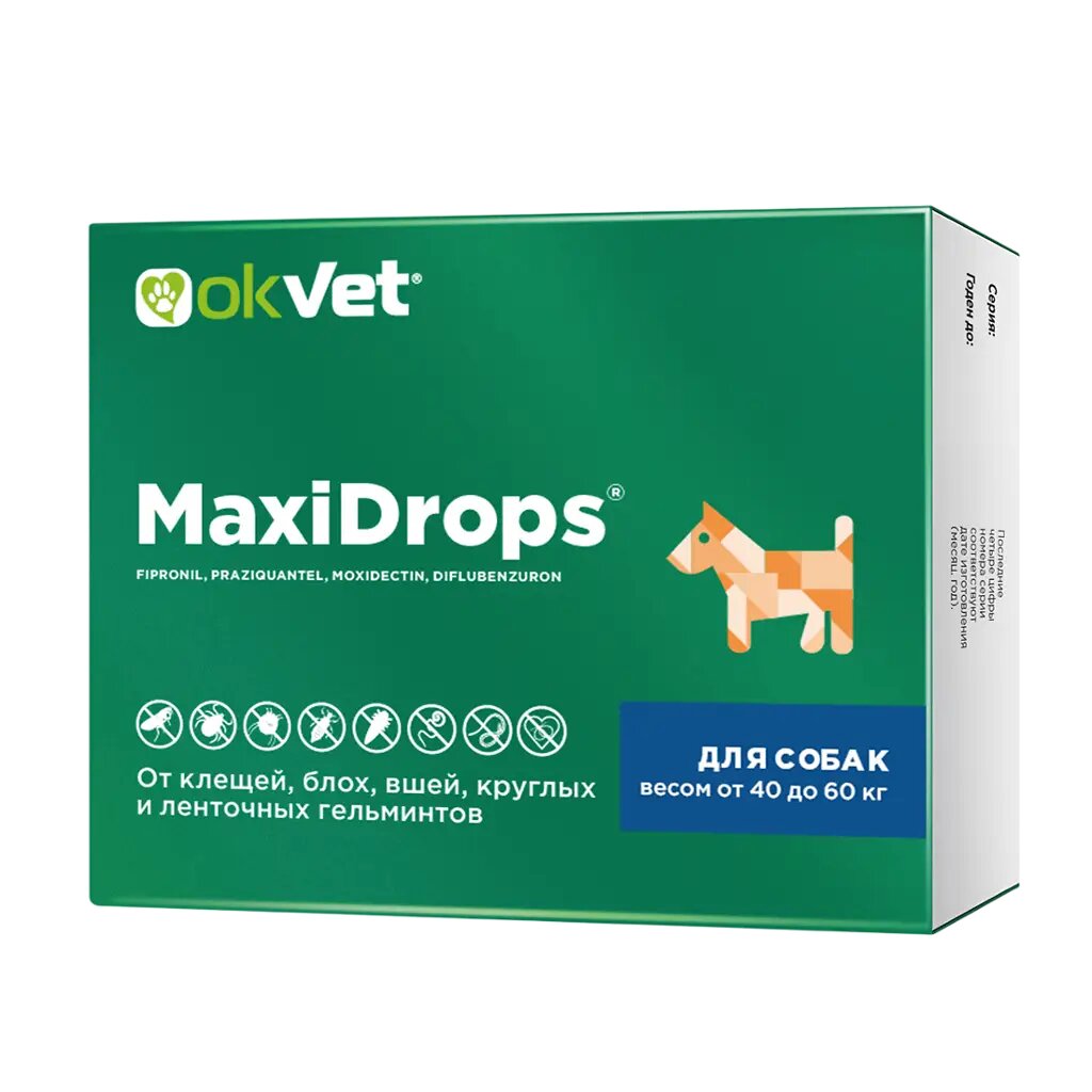 OkVet МаксиДропс капли на холку для собак весом от 40 до 60 кг 6 мл туба 1 шт