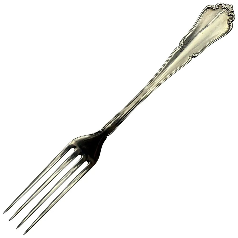 Вилка десертная, 18 см, серебро 0.800, 1886-1910 гг. Wilhelm Hulse, Германия (Переклеймление МЮ5-Р)