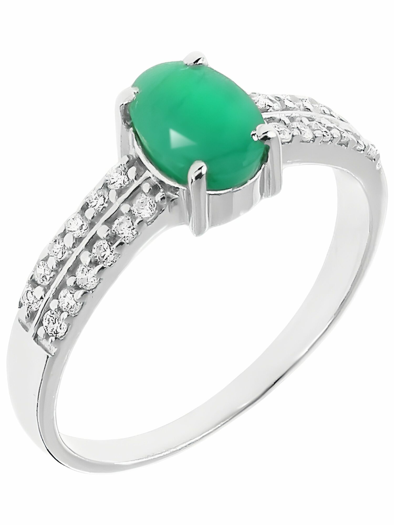 Кольцо тонкое, серебро, 925 проба, родирование, изумруд, фианит