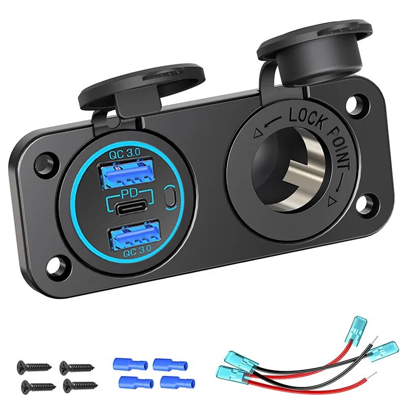12 В USB-розетка, морская панель переключателей, водонепроницаемая, с двумя портами QC3.0 и PD, 20 Вт, автомобильное зарядное устройство для гольф-кара, автомобиля, лодки, морской пехоты, 2-in-1-2QP-Blue