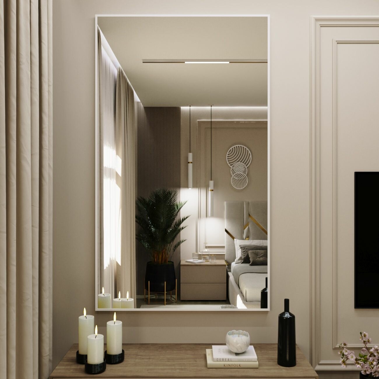 Зеркало настенное 150х80 см. BLX MIRROR интерьерное в алюминиевой раме, Белое