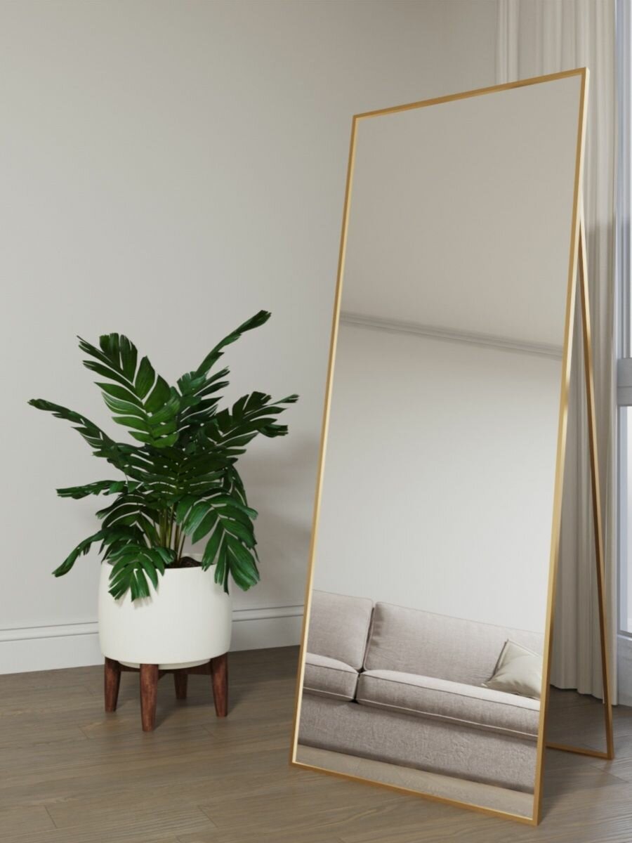 Зеркало настенное 161х60 см. BLX MIRROR интерьерное в алюминиевой раме напольное, Золото