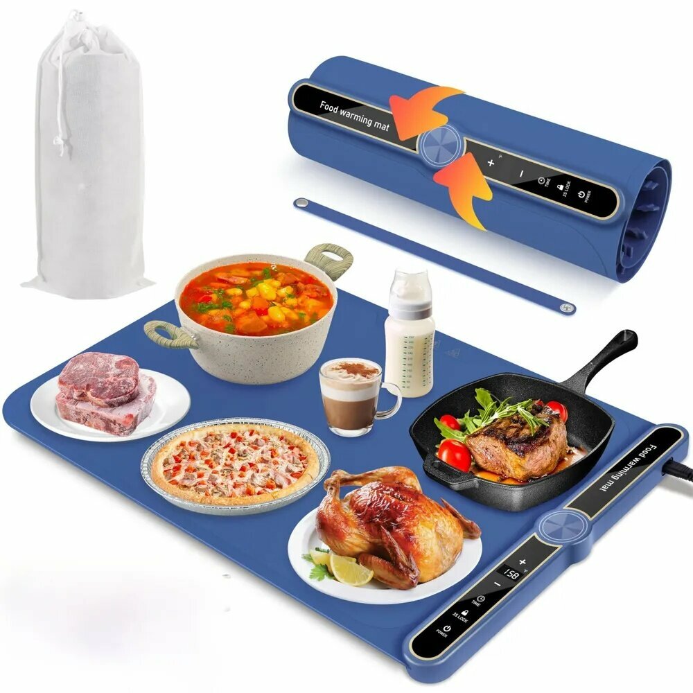 Силиконовый электронагревательный поддон для еды, Складные рулонные подогреватели вечеринок, фуршетов с 9 температурными режимами, Портативный коврик быстрого разогрева в ресторанах.