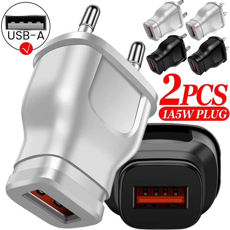 USB зарядка в розетку EU, 5В 1А, 2 шт, Mixed — фото 1