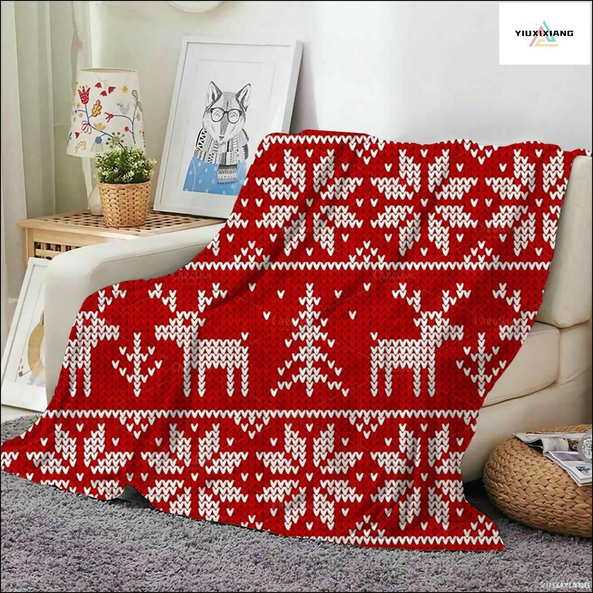 Эксклюзивный плед фланелевый 130x150 см в рождественском красном дизайне