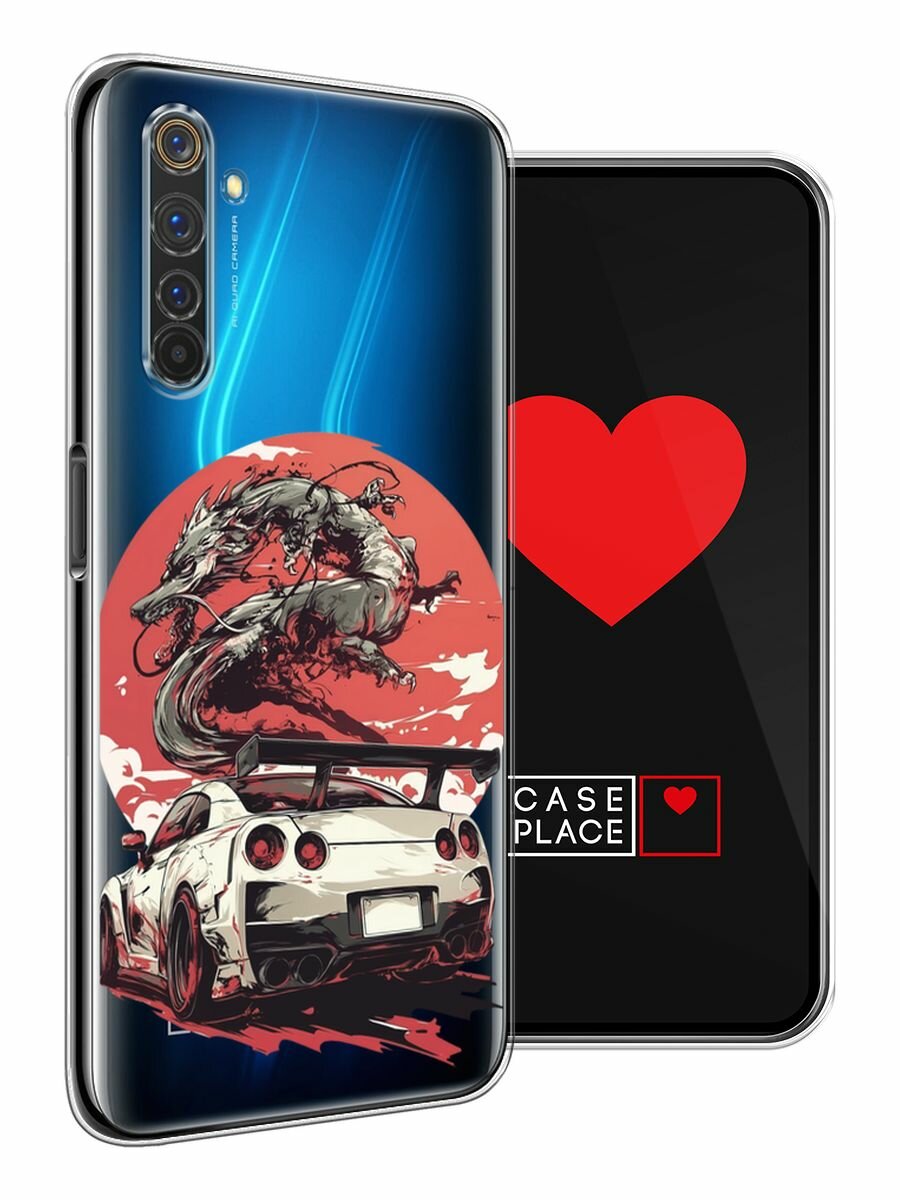 Чехол на Realme 6 Pro / Реалми 6 Про с принтом "Car and dragon", прозрачный — фото 1