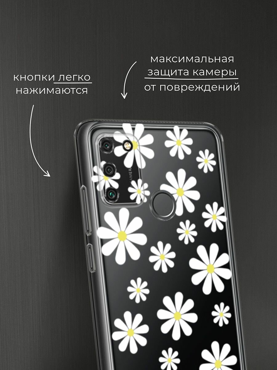 Чехол на Honor 9A / Хонор 9А с принтом "Большие ромашки", прозрачный — фото 1
