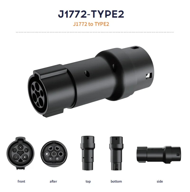 Адаптер для зарядки электромобилей Type1 - Type2, 32А, 7.2кВт, разъем SAE J1772, переходник Type 1 на Type 2