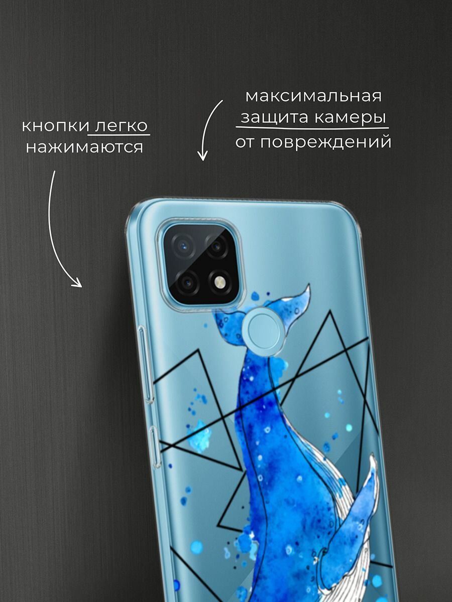 Чехол на Realme C21 / Реалми С21 с принтом "Кит графика", прозрачный — фото 1
