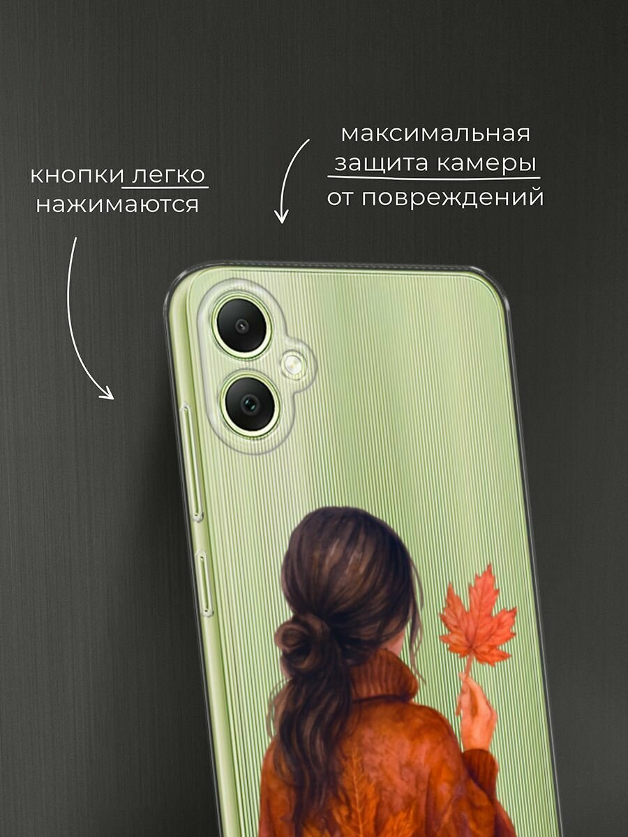 Чехол на Samsung Galaxy A05 / Самсунг Галакси A05 с принтом "Девушка с опавшим листом", прозрачный — фото 1