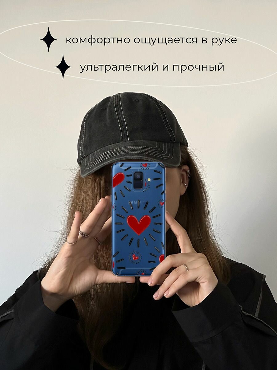 Чехол на Samsung Galaxy A6 / Самсунг Галакси А6 с принтом "Бордовые сердца паттерн" — фото 1