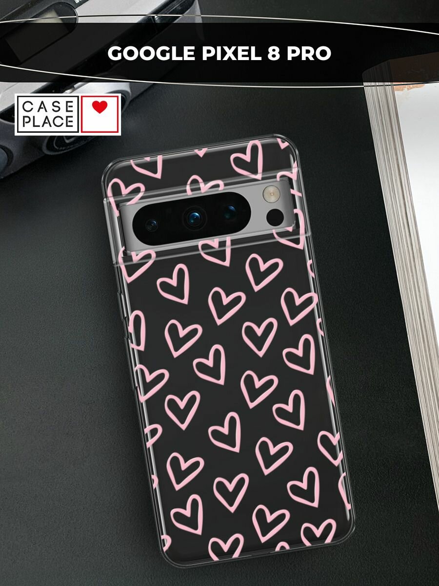Чехол на Google Pixel 8 Pro / Гугл Пиксель 8 Про с принтом "Сердца паттерн"