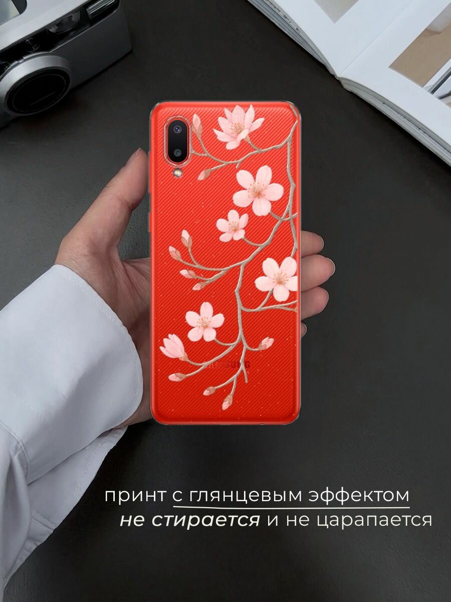 Чехол на Samsung Galaxy A02 / Самсунг Галакси А02 с принтом "Веточка распускающейся сакуры 2" — фото 1