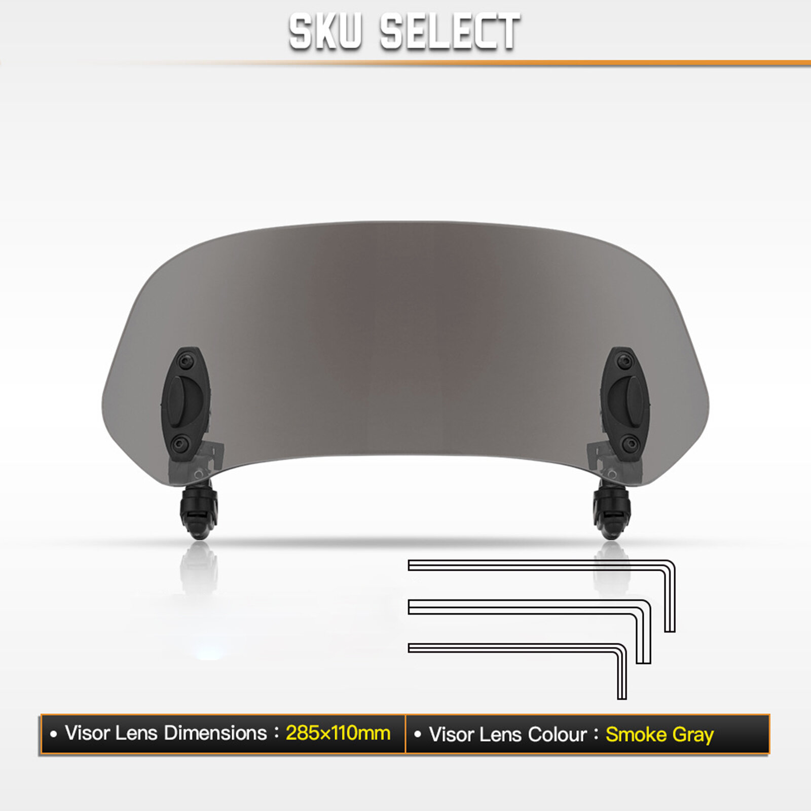 Ветрозащитный экран для мотоцикла, регулируемый, универсальный, с зажимом для крепления на ветровое стекло, для мотоцикла, скутера ADV, дымчато-серый, 28,5 × 11 см