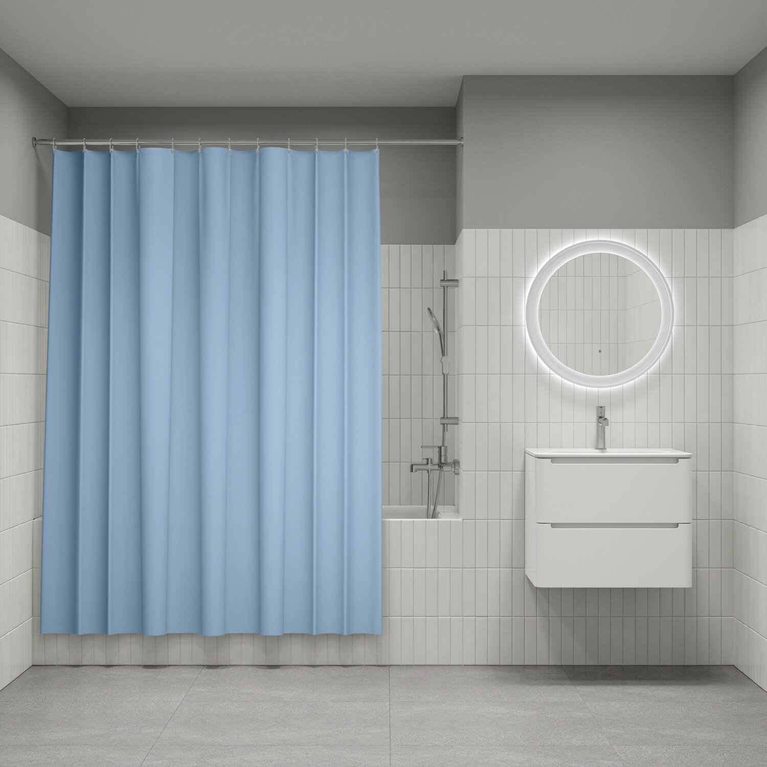 Iddis BS06P18i11 Штора для ванной 200x180 см из полиэстера голубая устойчивая к влаге