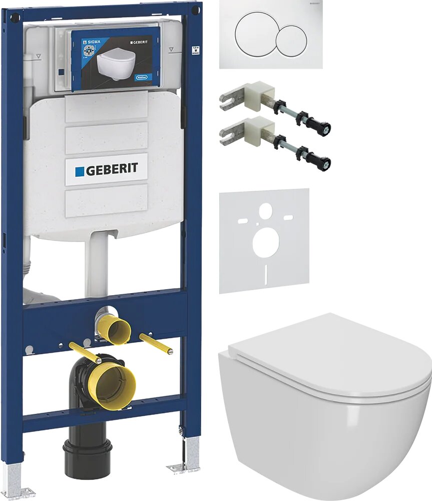 Комплект Унитаз подвесной Bauedge Bau Dream Hurricane-2 безободковый, с микролифтом / Крепления Geberit Duofix к стене / Шумоизоляция, Инсталляция UP 320 111.300.00.5, Кнопка Sigma белая