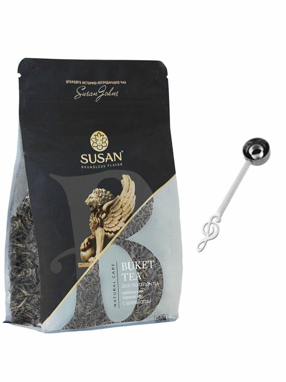 Чай черный Susan Buket цейлонский крупнолистовой с маслом бергамота 400 г + ложка