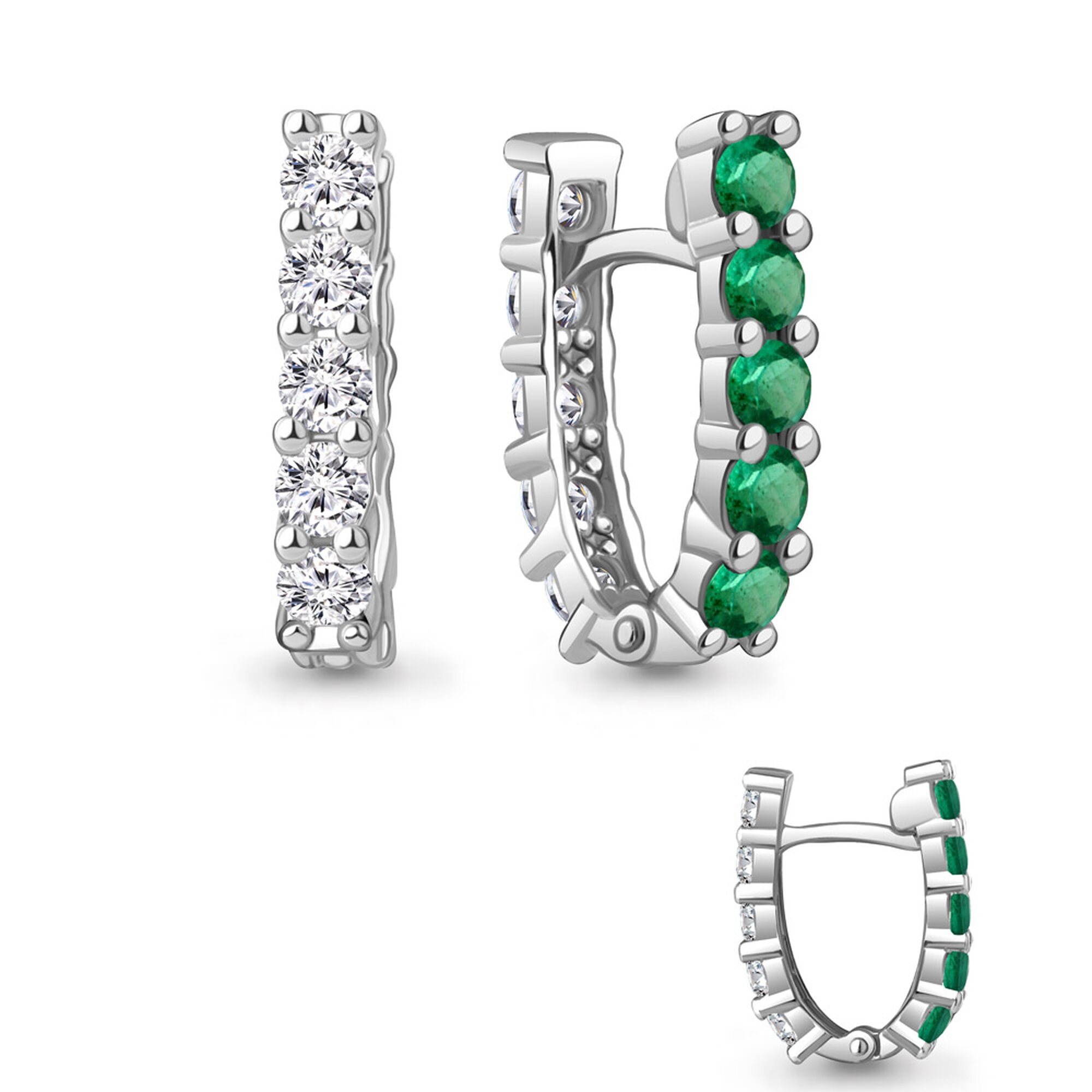 Серьги трансформеры, серебро, 925 проба, родирование, фианит, изумруд синтетический