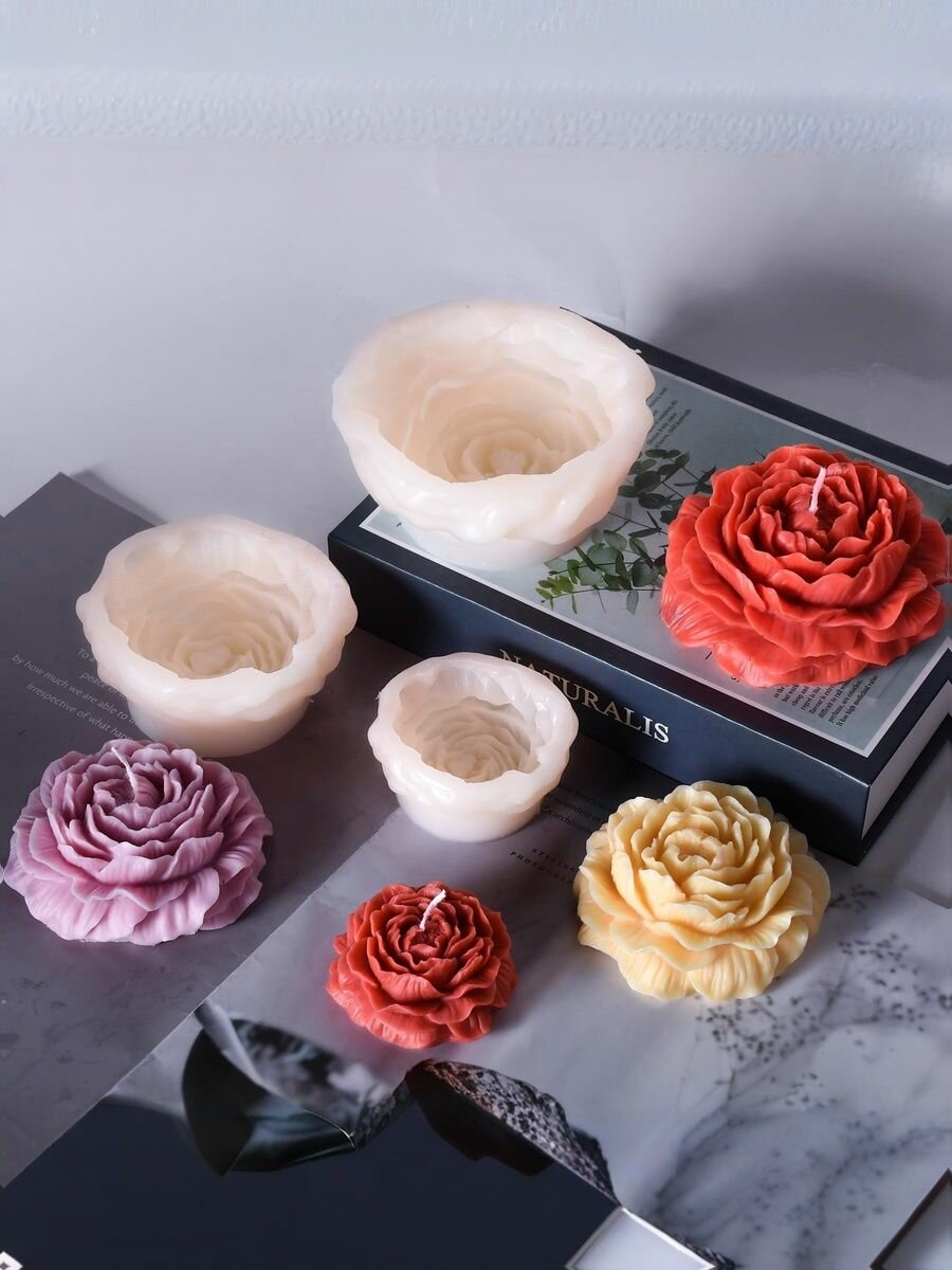 Набор из 3 штук форм для свечей в виде пионов, набор форм для изготовления свечей из воска, мыла, глины, гипса, для домашнего декора, ручной работы, подарков