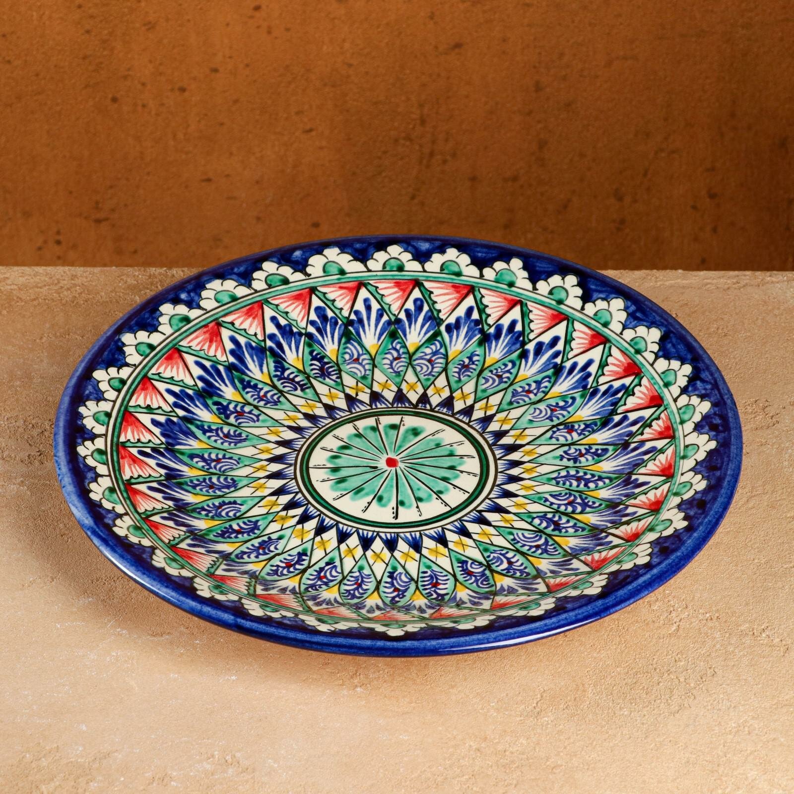 Ляган узбекский Риштанская Керамика «Орнамент», d=28 см, синий