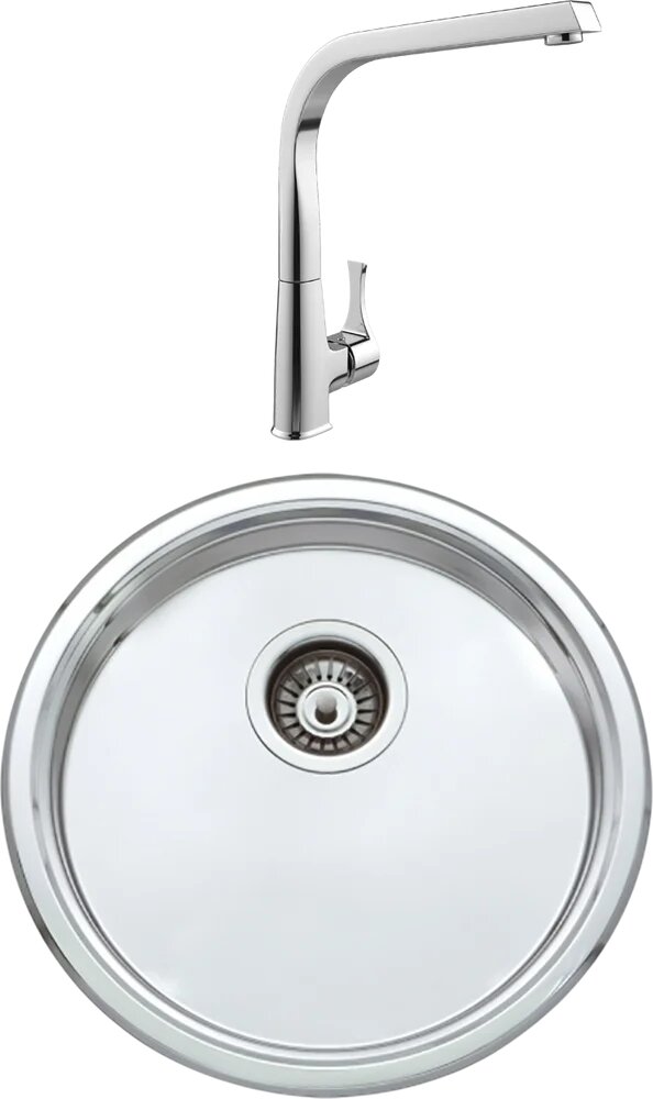 Комплект Мойка Seaman Eco Wien SWT-450B 45x45, сталь, нержавеющая сталь / Смеситель MEGA Mega MG-SUN03 глянцевый хром