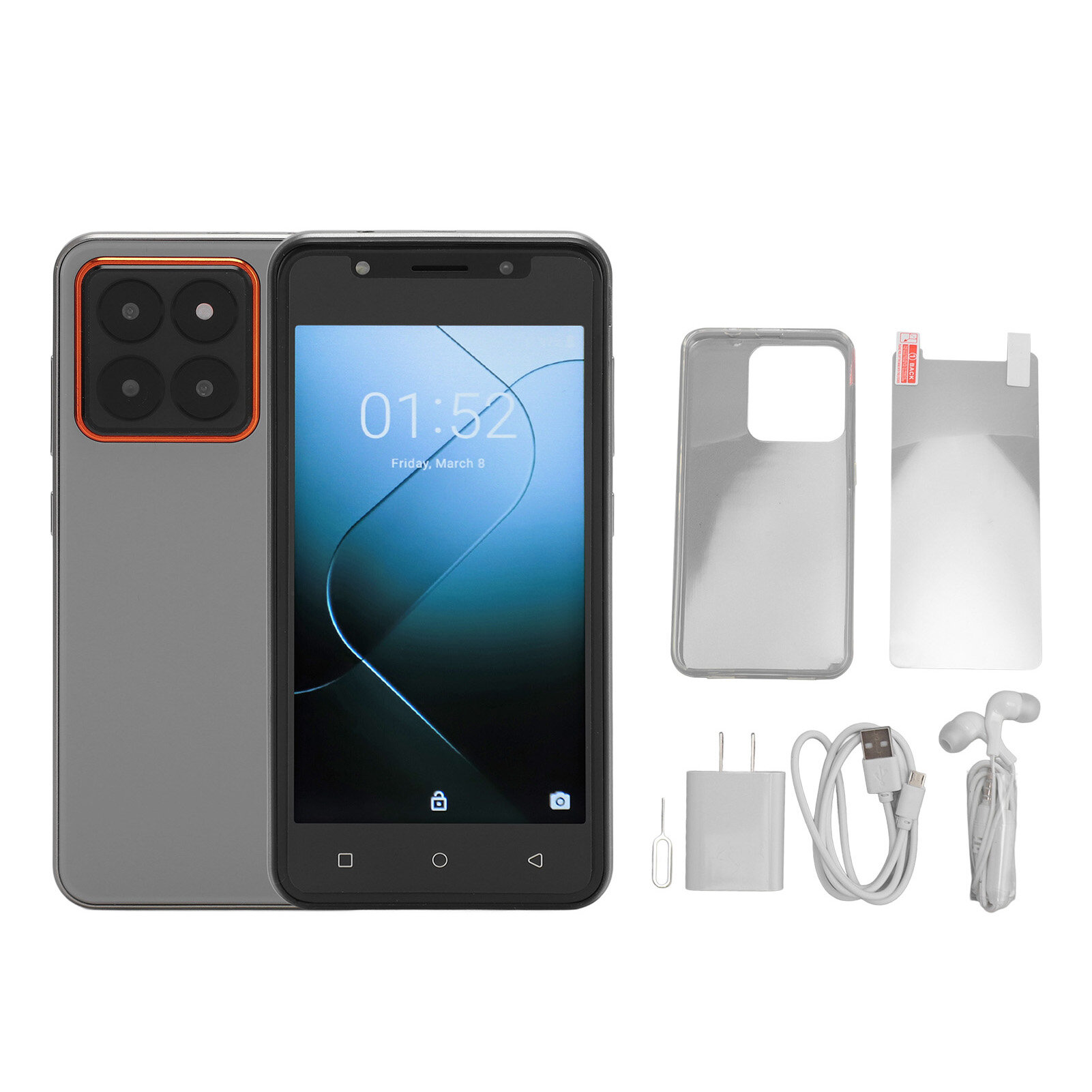Смартфон 3G: 5.0 HD LCD, 4GB RAM, 32GB ROM, 8MP/16MP камеры, разблокировка по лицу, Android 8.1, сер