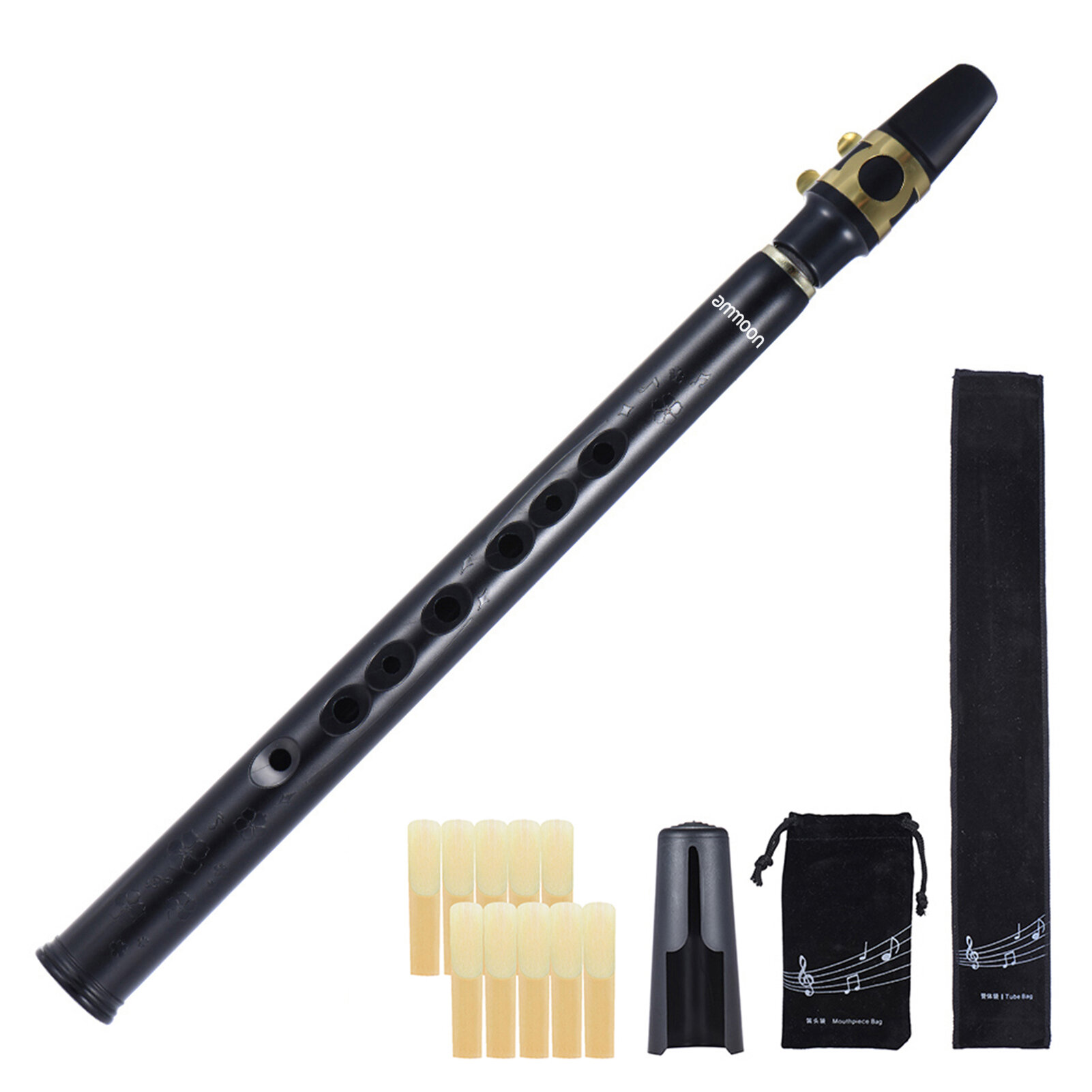 Мини-саксофон Ammoon Bb из ABS-пластика с мундштуками для альта, 10 тростей, сумка для переноски, деревянный духовой инструмент.