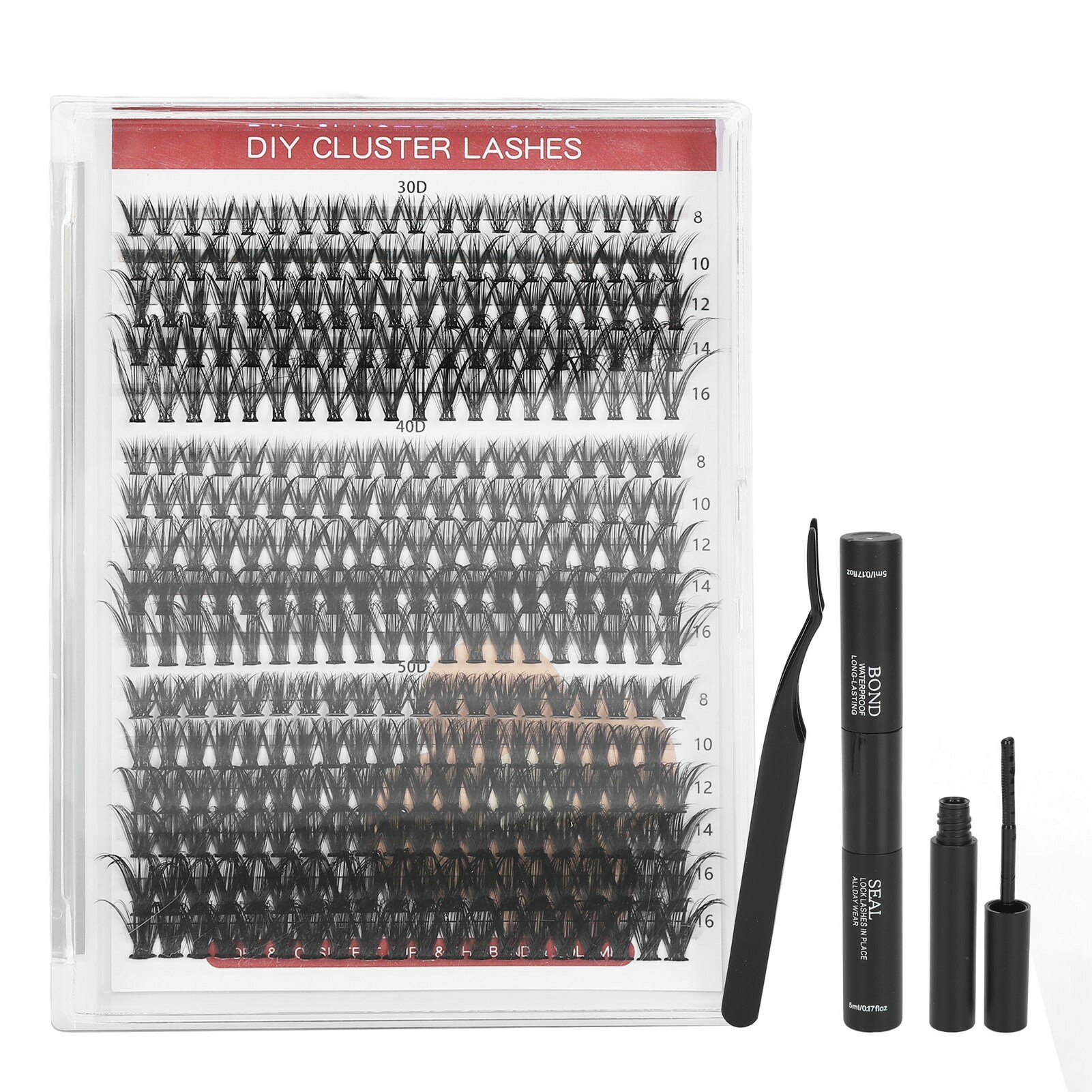Набор для наращивания ресниц с пинцетом Bond Seal, легко наносится, долговечные индивидуальные ресницы для дома и путешествий, 30D+40D+50D, 16 рядов, 320 пучков
