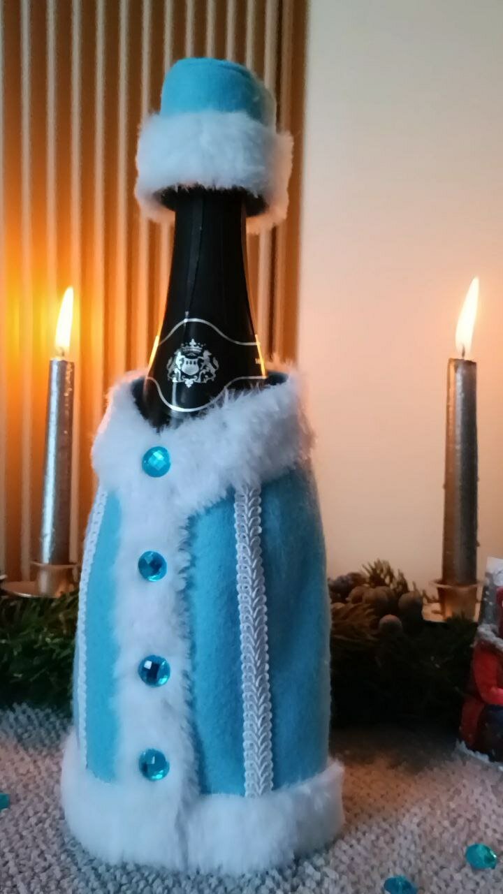 Чехол на бутылку шампанского Снегурочка, Asol', украшение новогоднего стола, фетр, 20x26 , многоразового использования