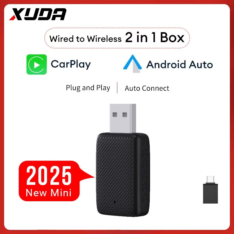 Беспроводной адаптер CarPlay Android Auto 2-в-1 Smart Dongle 2025 5G WIFI для iPhone, телефонов Android, Volvo, Mercedes-Benz, MG, Kia, Chery и Volkswagen