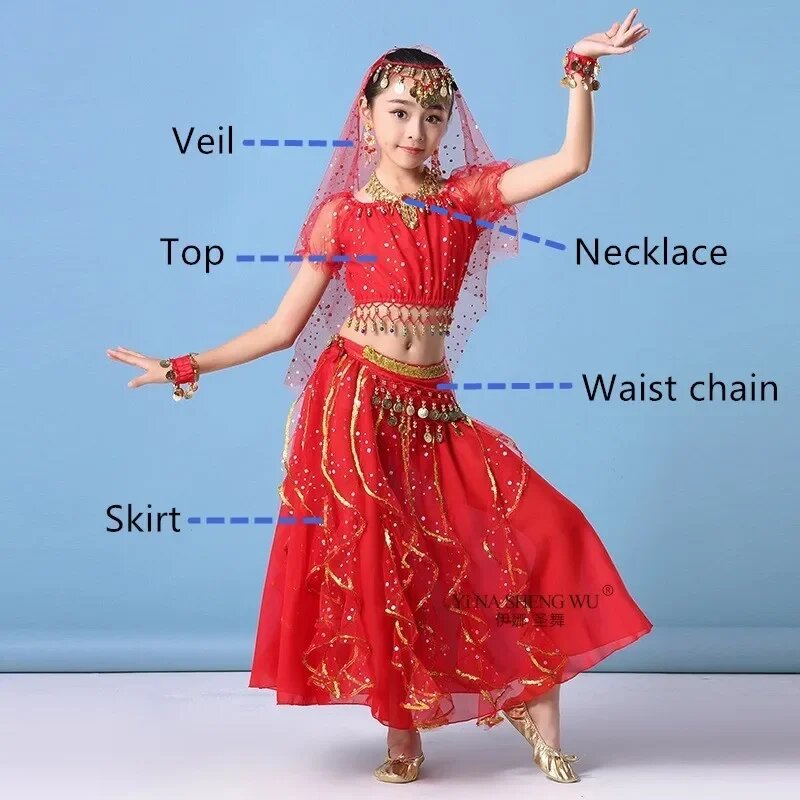 Детский костюм для танца живота YI NA SHENG WU 6 цветов M, Red 5pcs