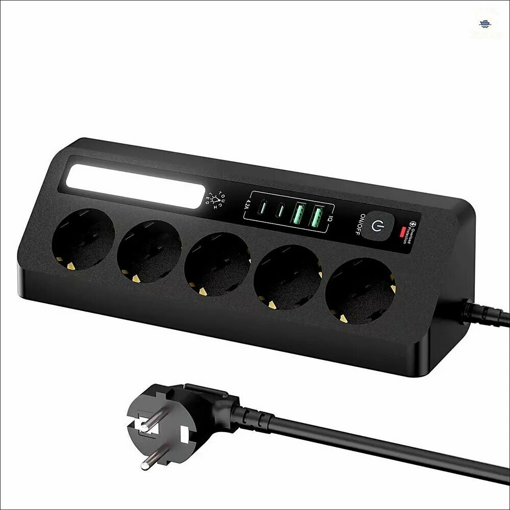 30W Быстрая зарядка Удлинитель 4 розетки + 3 USB (Type-C PD) Мощный сетевой фильтр 3680Вт Зарядка ноутбуков и гаджетов Угловой с ночникомy