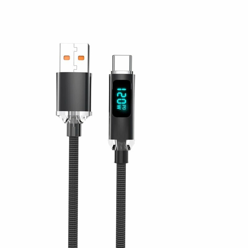 JINMUXI 120 Вт USB A to Type C Кабель для сверхбыстрой зарядки с цифровым дисплеем для Xiaomi Huawei Oppo OnePlus iPhone 15 16 Кабель для передачи данных