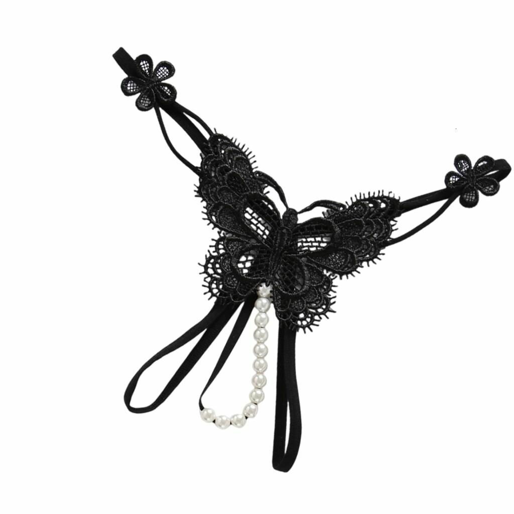 Трусы, Кружевные Стринги с вышивкой-черный