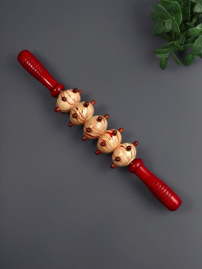 Уценка Массажёр Скалка , универсальный, 36.5 5.8 см, 5 шаров с шипами, деревянный