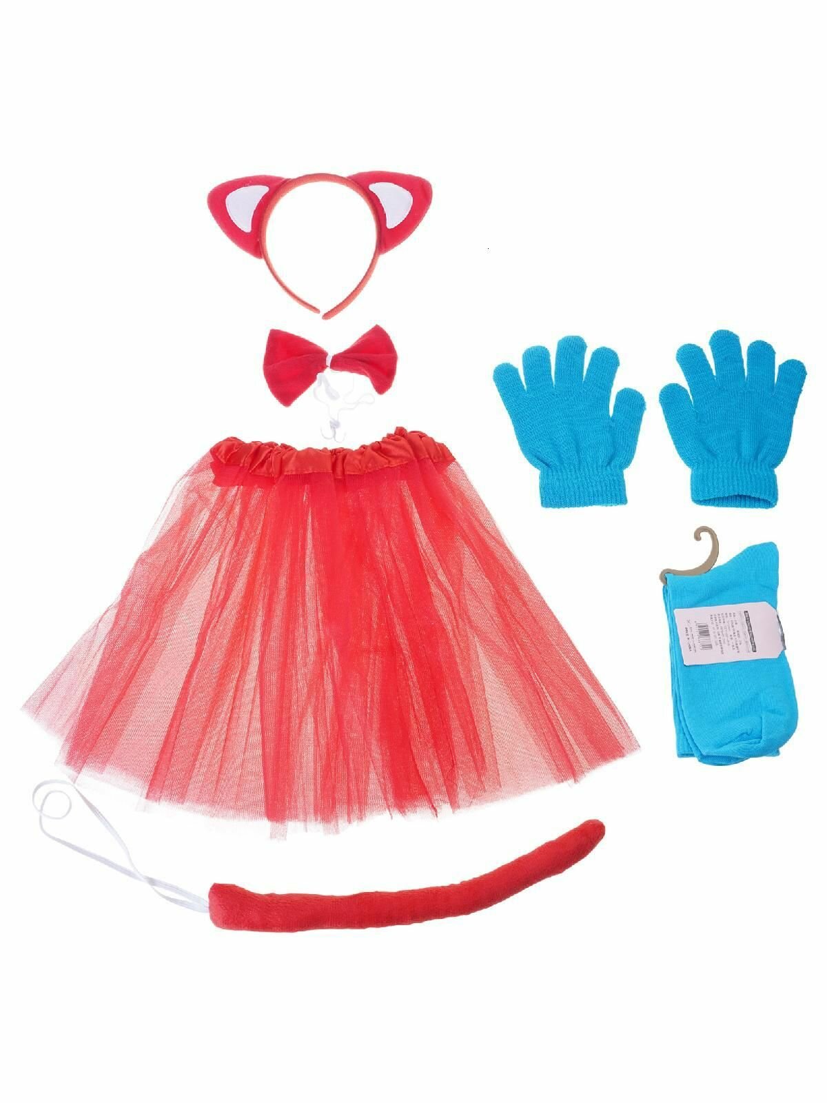 Детский костюм кошки: ободок с ушками, хвост, бабочка, перчатки, носки, аксессуары для косплея на Хэллоуин, - набор пластырей из 6 частей