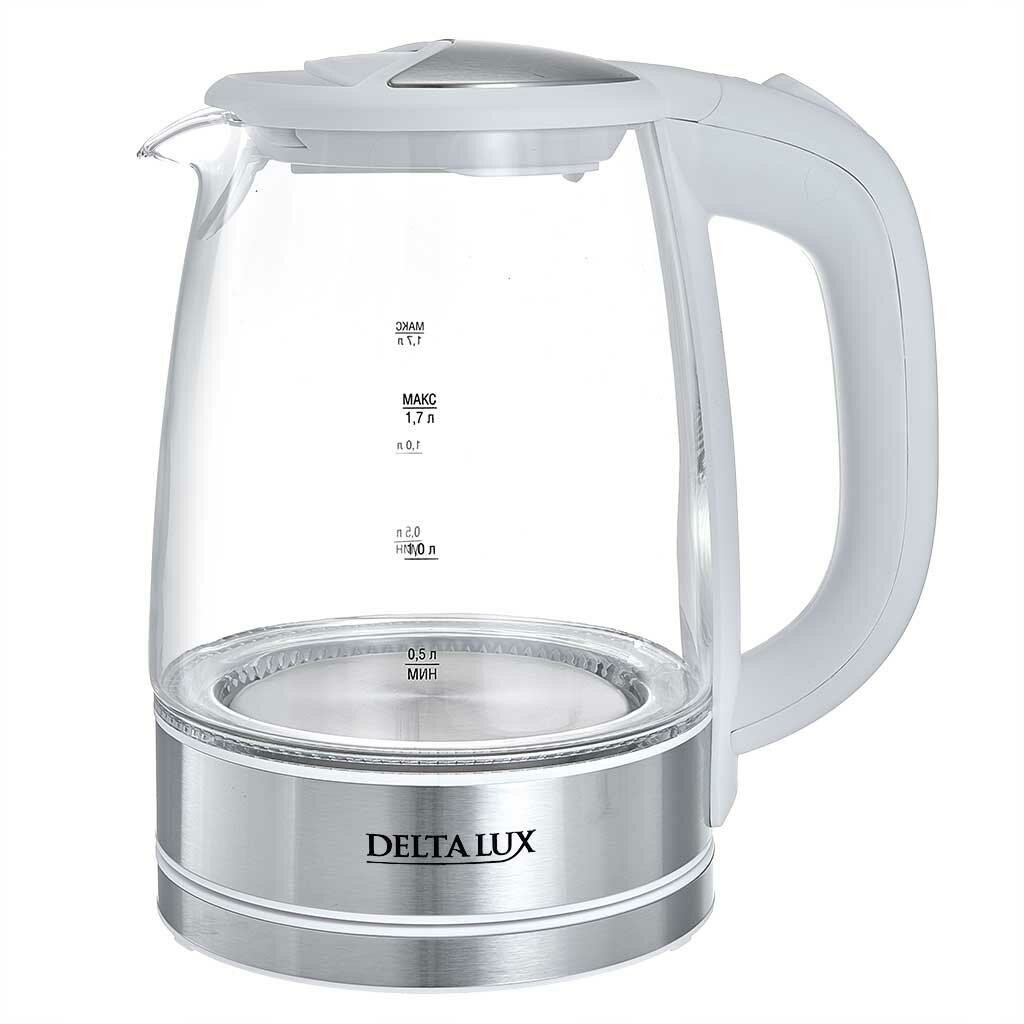 Чайник Delta Lux DL-1204W электрический, корпус из жаропрочного стекла, 1.7 л