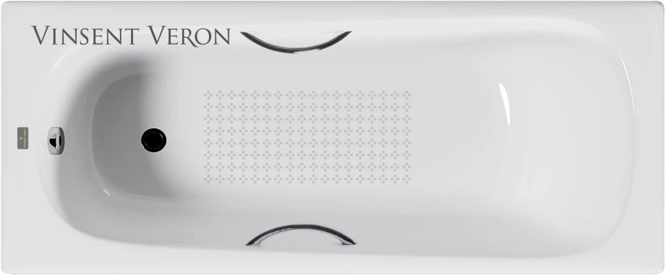 Ванна чугунная Vinsent Veron Concept VCO1607042H/VH0015CH-AS 160x70 см, с ручками, антискользящим покрытием, белый