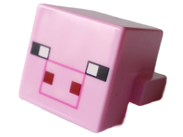 Creature Head Pixelated with Black Eyes and Plain Snout with Dark Pink Outline and Dark Red Square Nostrils Pattern (Minecraft Pig), 19727pb011 Bright Pink U
