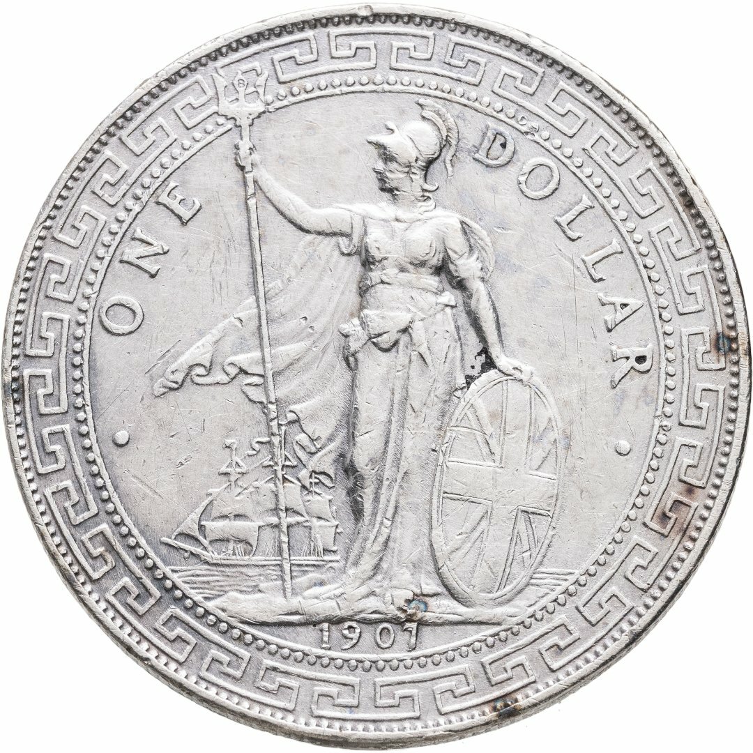 Великобритания 1 торговый доллар dollar 1907 "British Trade Dollar", Серебро 900, в сохранности AU
