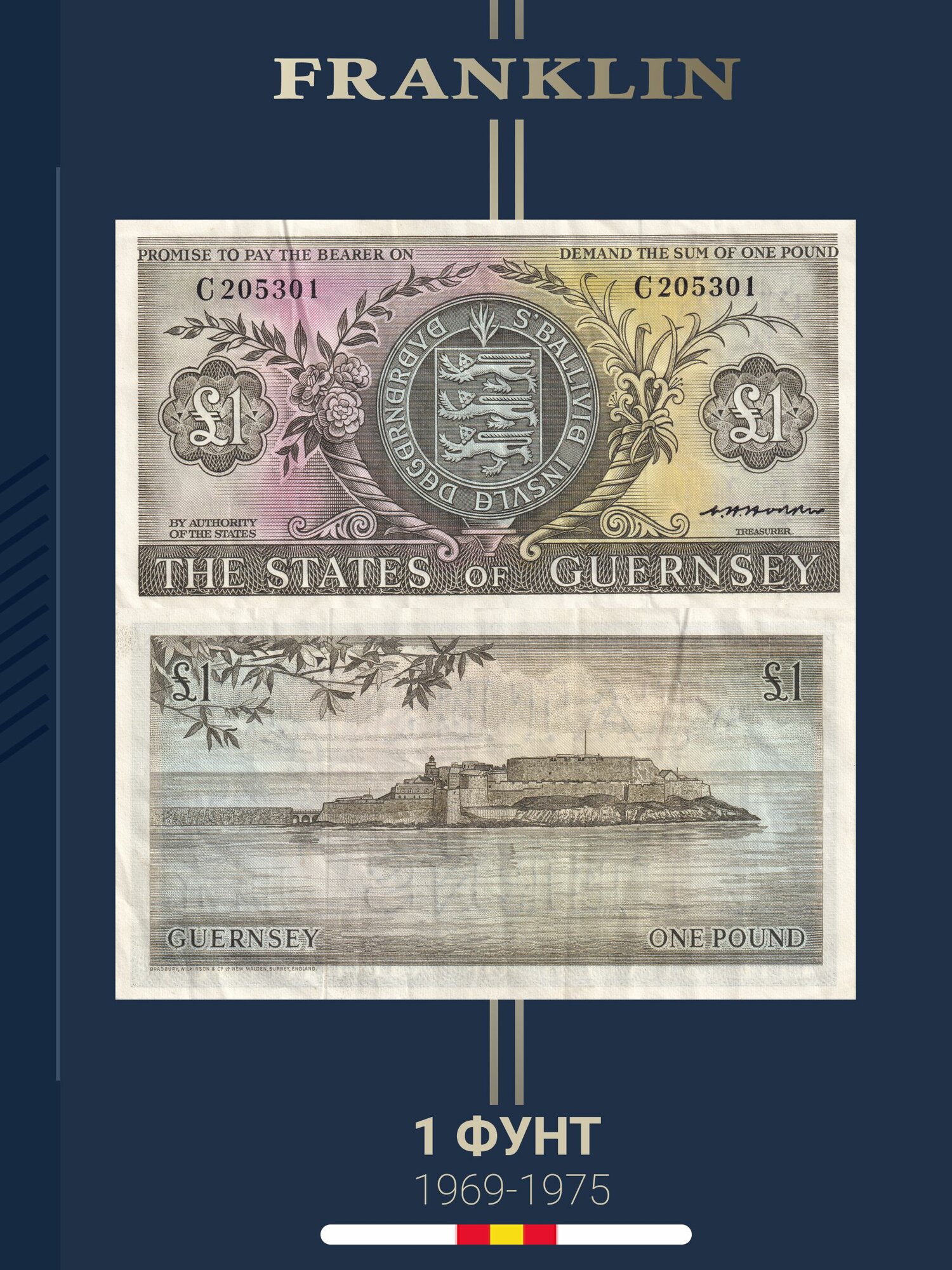 Банкнота Гернси 1 фунт 1969-1975 год (VF) Pick 45b