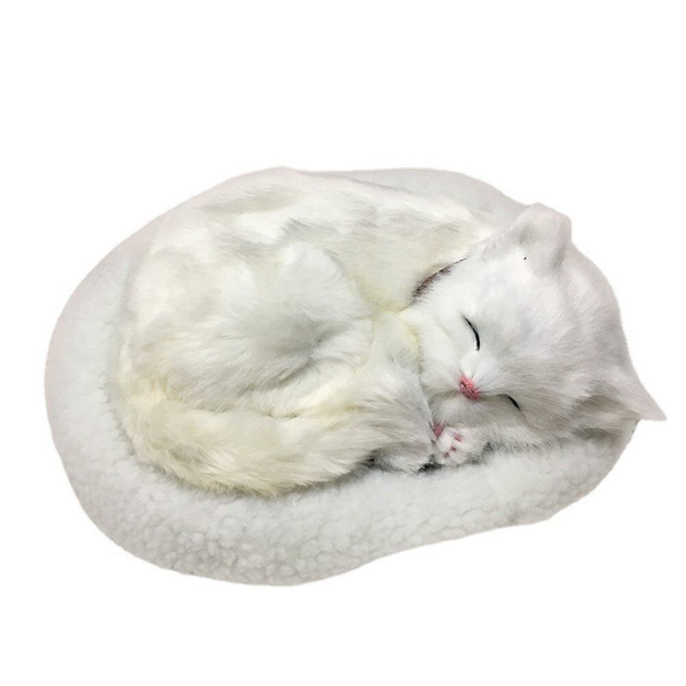Realistic Sleeping Cat Toy Breathing Stuffed Animal Doll with Mat Plush Toys for Children Home Ornament